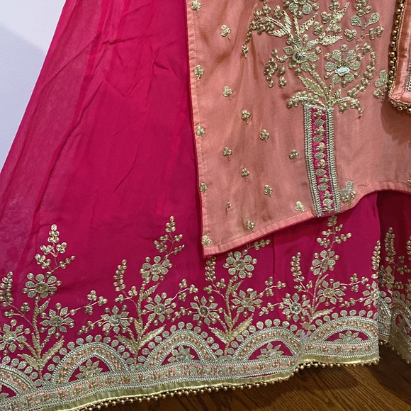 Palazzo Pants | Indian Pakistani Peach And Magenta Sharara Suit | Poshmark